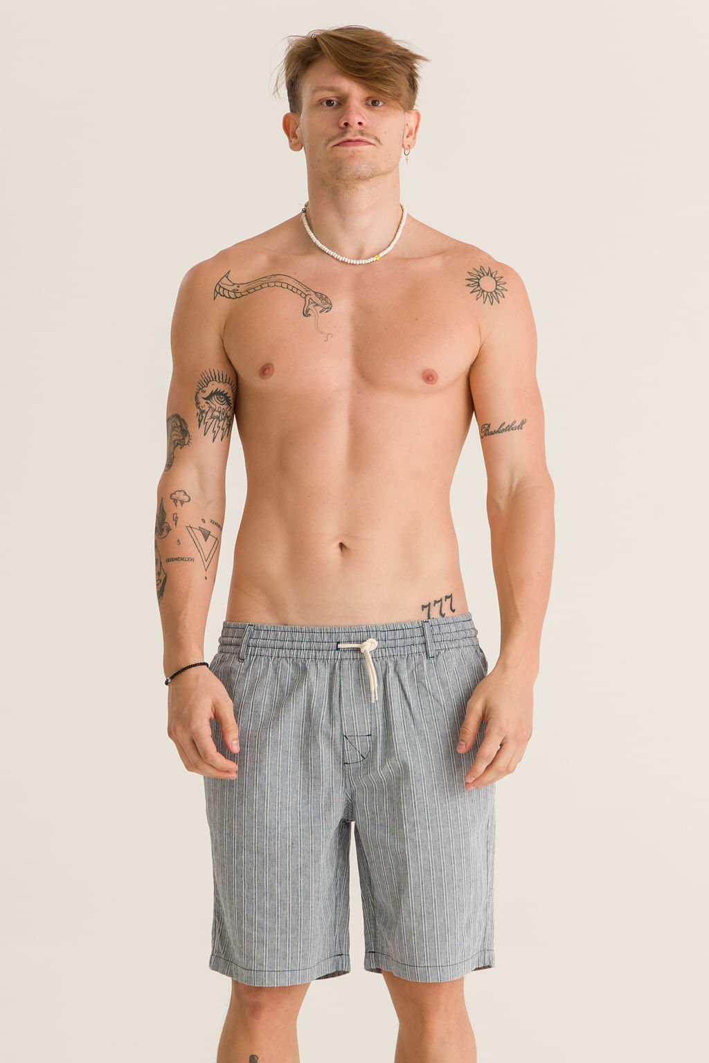 SHORT LONGO ADULTO STRIPES 100% ALGODAO MARINHO - Rota do Mar